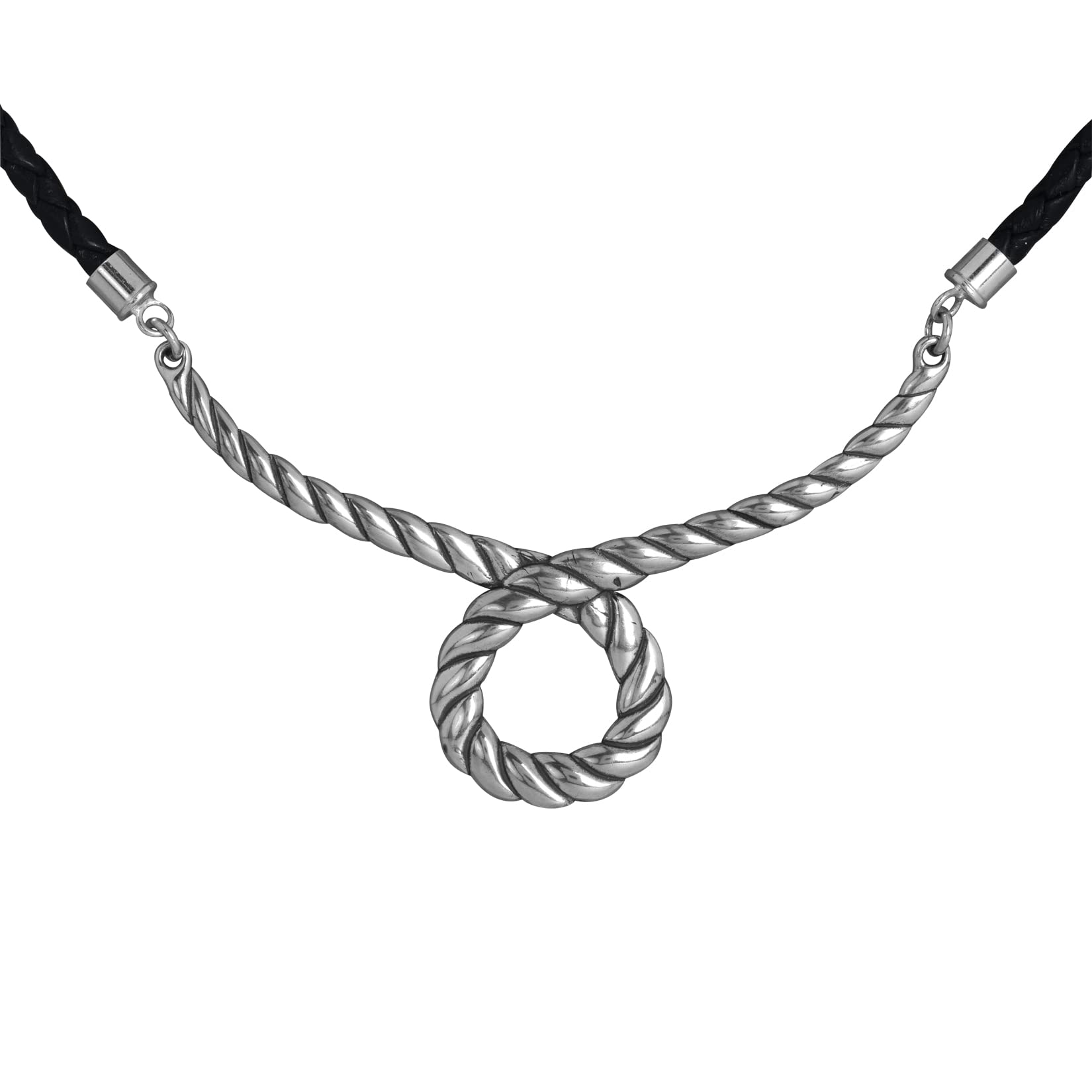 American West Sterling Silver Women's Strand Necklace Black Genuine Braided Leather 17 to 20 Inch
