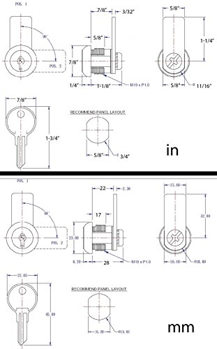FJM Security 8700A-KA Disc Tumbler Cam Lock with 7/8" Cylinder and Chrome Finish, Keyed Alike