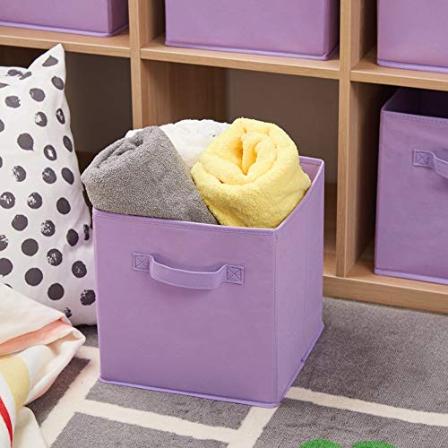 EZOWare Set of 12 Foldable Basket Bin Collapsible Storage Cube for Nursery, Kids Toys Organizer, Shelf Cabinet - (Pale Dogwood + Purple)