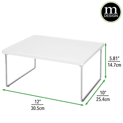 mDesign Metal Stacking Storage Organization for Shelves Inside Cabinets in Kitchen, Pantry, Cupboard, or Fridge/Freezer - Organizer Stand for Food, Plates, Bowls, Mugs, Ligne Collection, 2 Pack, White