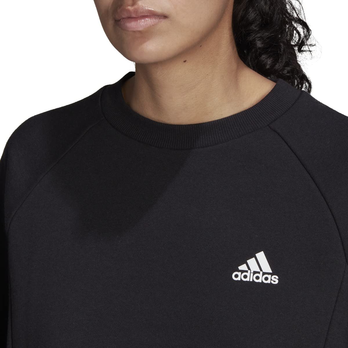 adidas Women's Crew Neck Studio Fleece Sweatshirt, Long Sleeve, Black/White, Medium