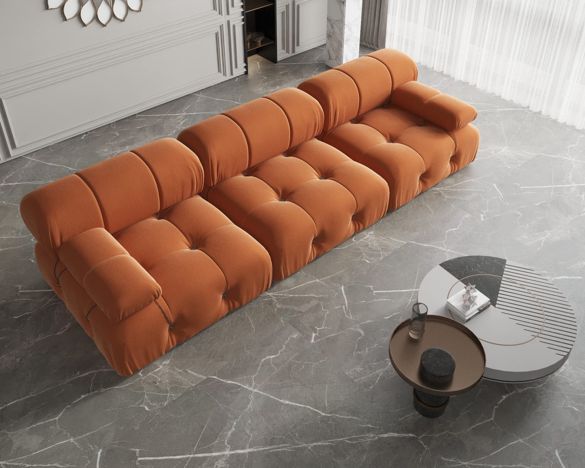 TIFLON Modular Sectional Sofa,Minimalist Velvet Sofas Couches, Modern Convertible Couch 3 Seats Living Room Sofa Sets for Office Apartment,104"(Orange)