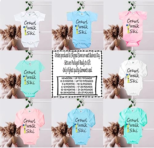 Crawl Walk Ski -Cute Snow Skiing winter sports Baby bodysuit onesie & bib Set