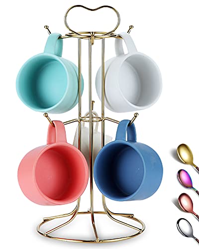 Berglander Gold Coffee Mug Holder, Stainless Steel Coffee Cup Holder Stand Easy to Hang and Take Avoid Crowded Collision Design, Beautiful Decoration Mug Rack Tree Mug Hooks Easy to Clean