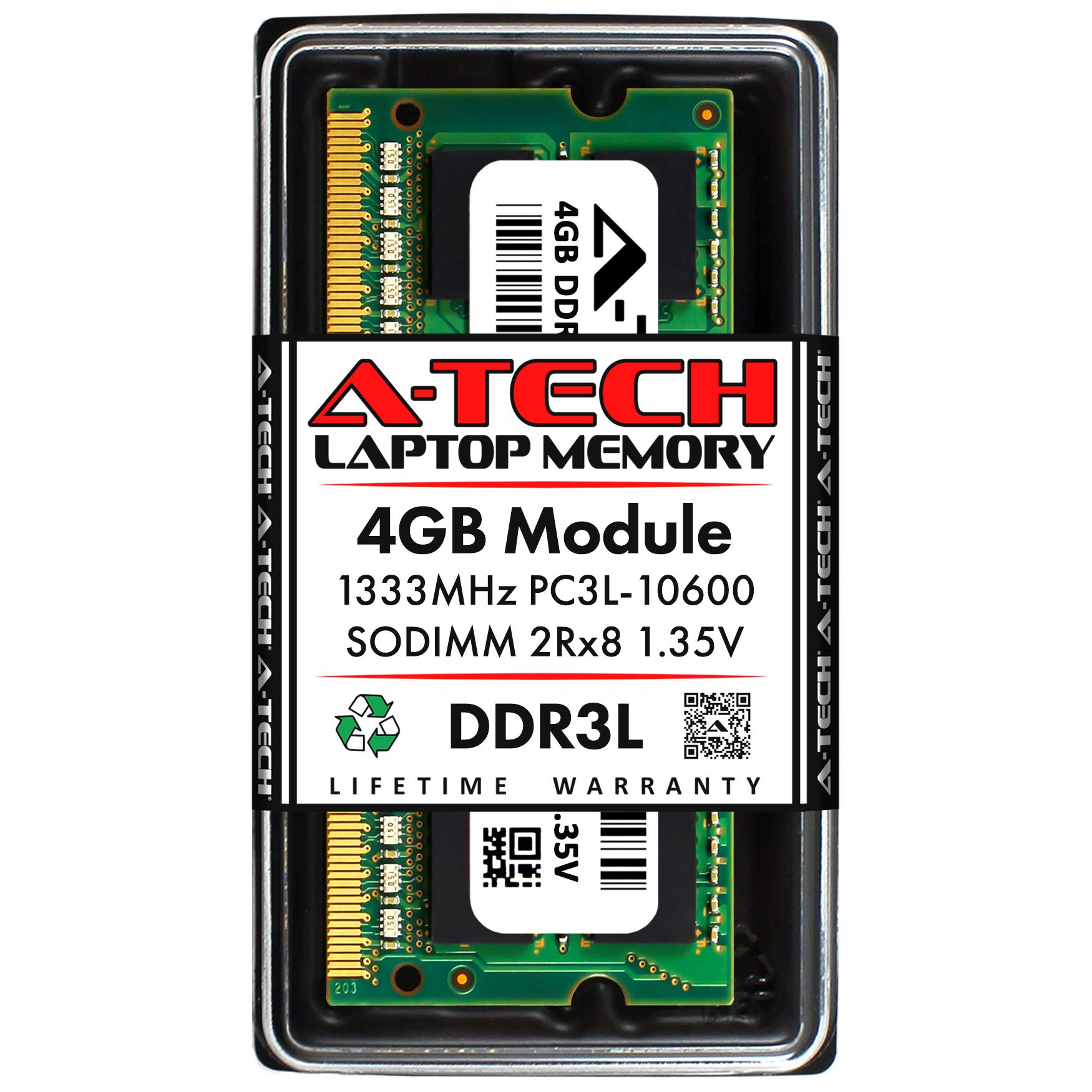 A-Tech 4GB DDR3/DDR3L 1333MHz PC3-10600 Laptop RAM SODIMM Module | 2Rx8 1.35V Non-ECC Unbuffered 204-Pin Memory Upgrade Stick