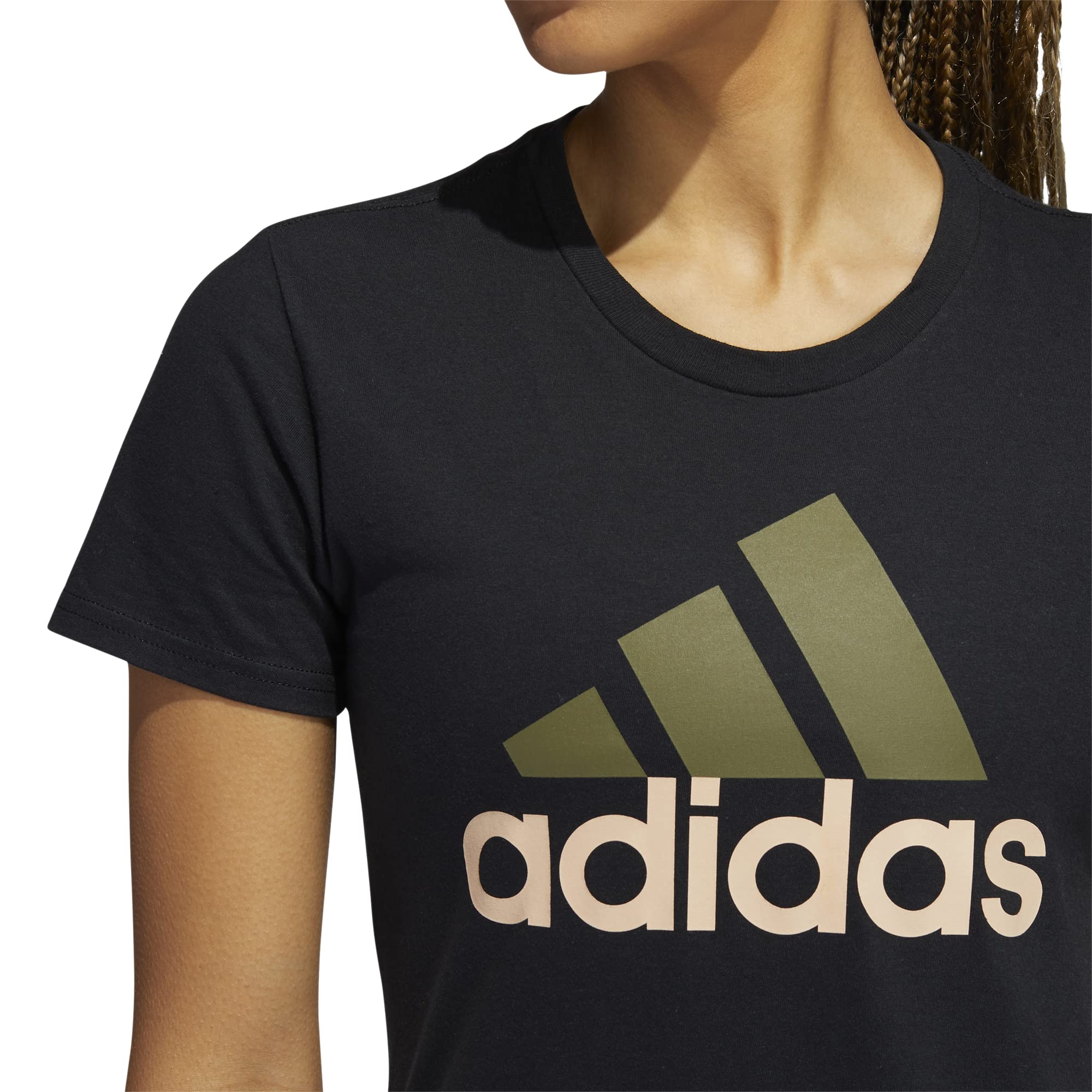 Adidas Women's Badge of Sport Tee, Black/Focus Olive/Halo Blush, Small