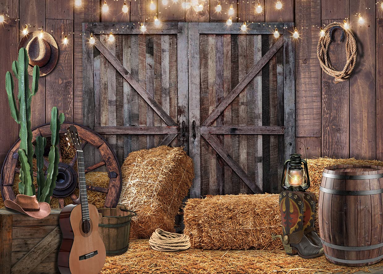 Alltten 8x6ft Western Cowboy Backdrop Western Party Decorations Wild West Vintage Wooden House Barn Door Photography Background Cowboy Theme Party Decorations Banner Photo Booth F44