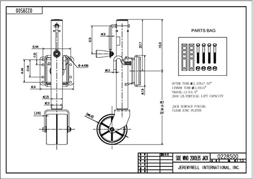 Jeremywell 2000lbs Trailer Jack with Double Wheel Swivel Tongue Twin Boat Towing 26" Length Lift