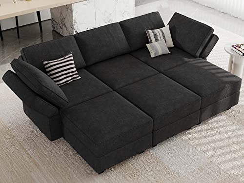 Belffin Modular Sofa Bed Module Sectional Sleeper Sofa Convertible Sectional Couch Bed Set Sleeper Couches Dark Grey