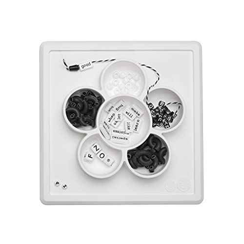 ezpz Mini Play Mat - 100% Silicone Suction Flower Plate with Built-in Placemat for Infants + Toddlers - Crafting + Snacks - Divided Plate - Dishwasher Safe (Cream)