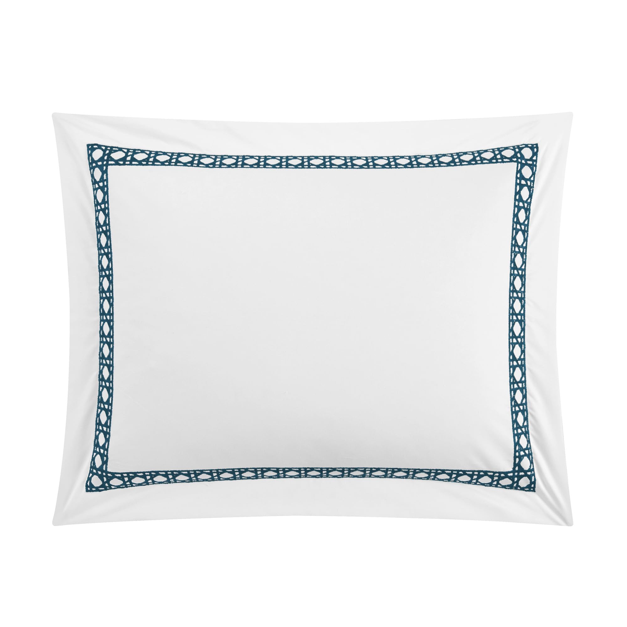 Chic Home Lewiston 3 Piece Cotton Blend Duvet Cover 1500 Thread Count Set Solid White with Embroidered Lattice Stitching Details Bedding β Includes Two Pillow Shams, Queen, Navy Blue
