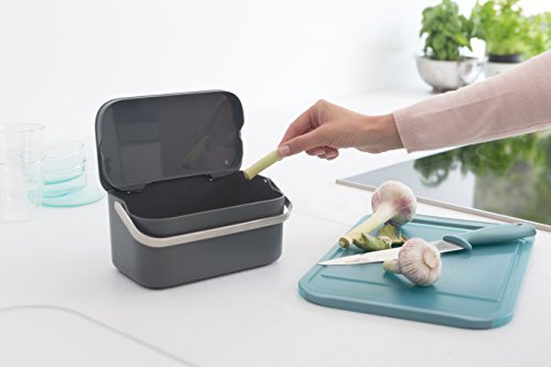 Brabantia Food Waste Caddy (0.48 Gal/Dark Gray) Kitchen Leftovers Can with Stay-Open Lid & Stainless Steel Handle for Composting