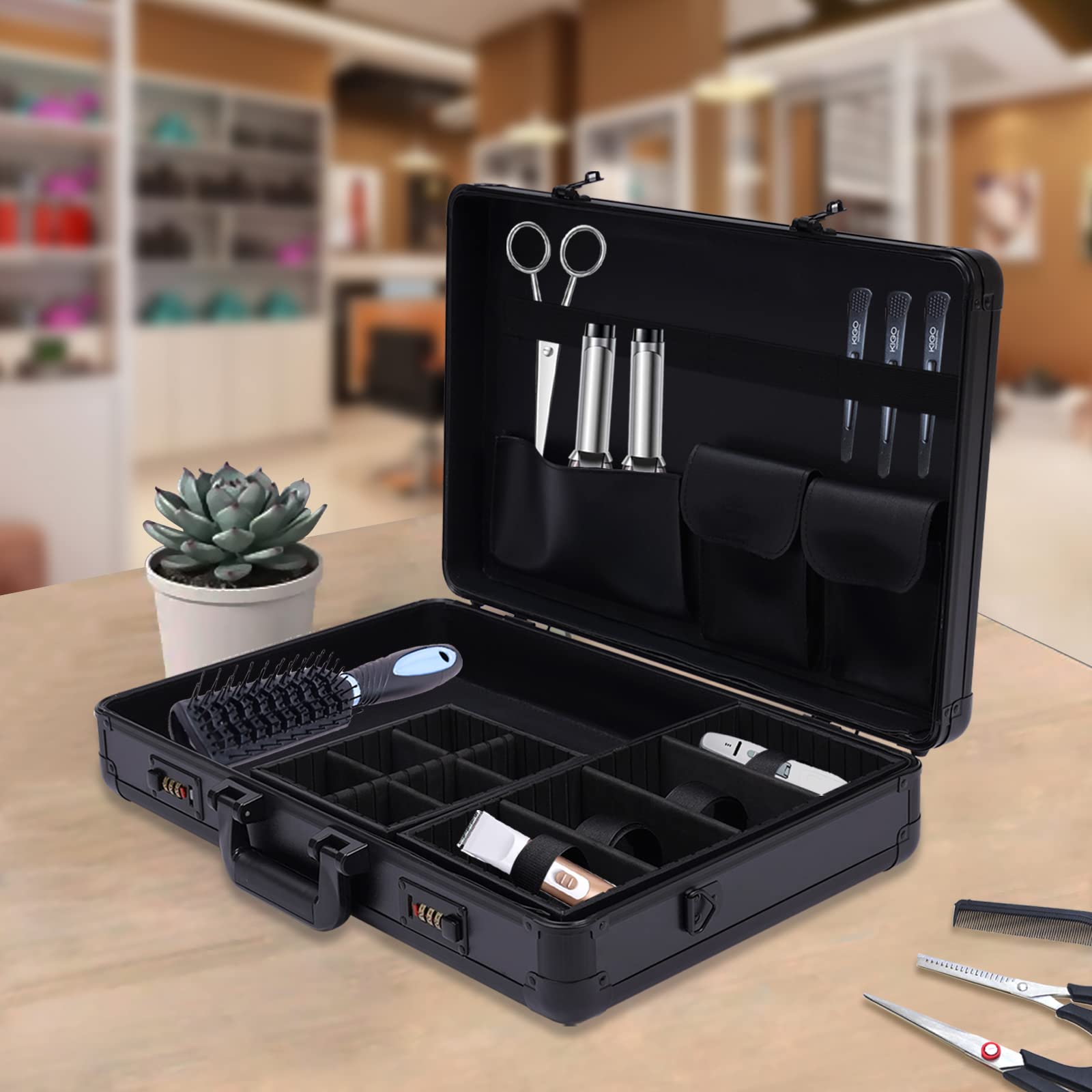 Barber Carrying Case,Professional Stylist Tool Carry Case,Salon Hair Cutting Grooming Kit Storage Organizer with Handle and Secure Numlock for Clippers, Scissors, Barber Supplies