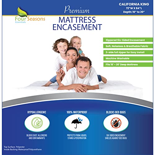 California King Mattress Protector Bedbug Waterproof Zippered Cover - Deep Pocket Fits up to 20" Depth - Hypoallergenic Premium Quality Encasement Protects Against Dust White