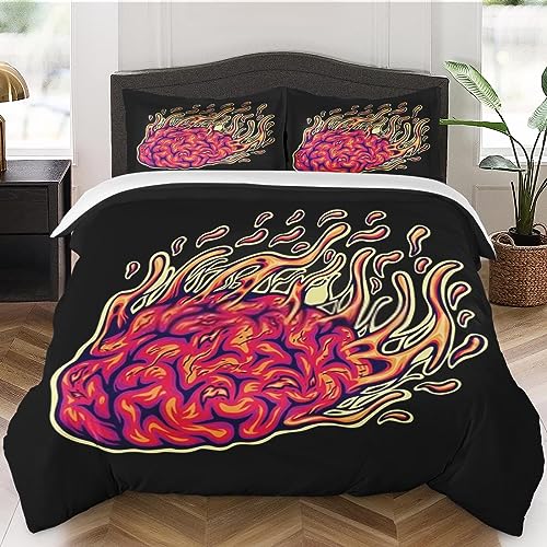 Duvet Cover Twin Size, Vintage Halloween Retro Cute Bedding Set with Zipper Closure for Kids and Adults, Red Ghost Nightmare Comforter Cover with Pillow Sham for Bedroom Bed Decor