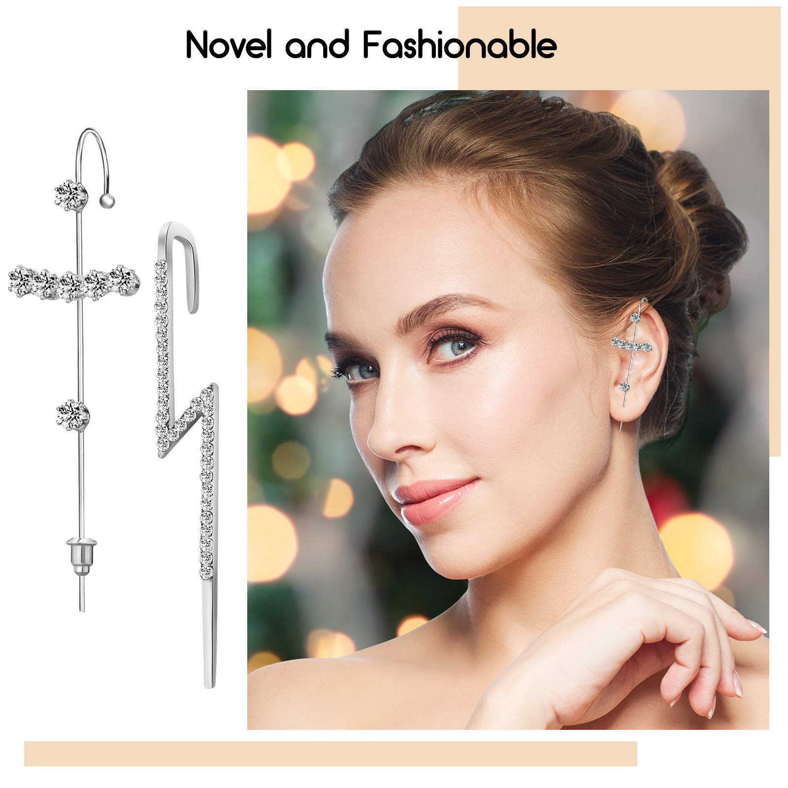 8 Pair Ear Cuff Earrings Crawler Hook Earrings for Women Assorted Rhinestone Wrap Earrings for Women