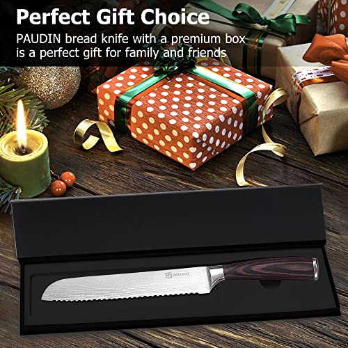 PAUDIN Bread Knife 8 inch, Ultra Sharp Serrated Knife, German High Carbon Stainless Steel, Bread Cutting Knife, Professional Grade Serrated Bread Knife, with Ergonomic Handle and Gift Box