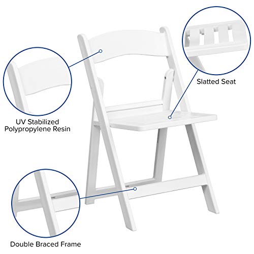 Flash Furniture HERCULES Series 1000 lb. Capacity White Resin Folding Chair with Slatted Seat