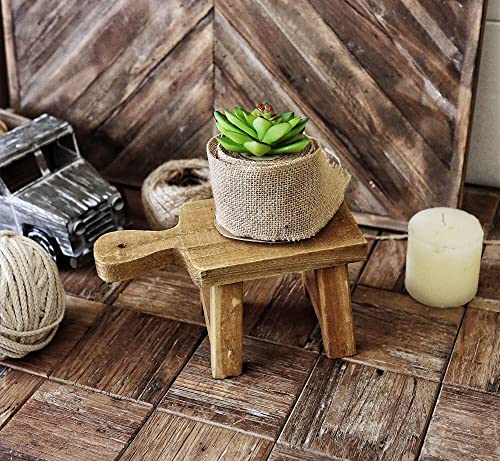 Farmhouse Wood Stool Pedestal Stand - Versatile Decorative Riser for Home and Kitchen, Perfect for Displaying Decorations or as a Candle Stand. Rough Wood Surface with Charm in Natural Brown