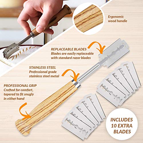 Bread Bosses 9 Inch Banneton Proofing Basket and Bread Bakers Lame Slashing Tool - Great as a Gift