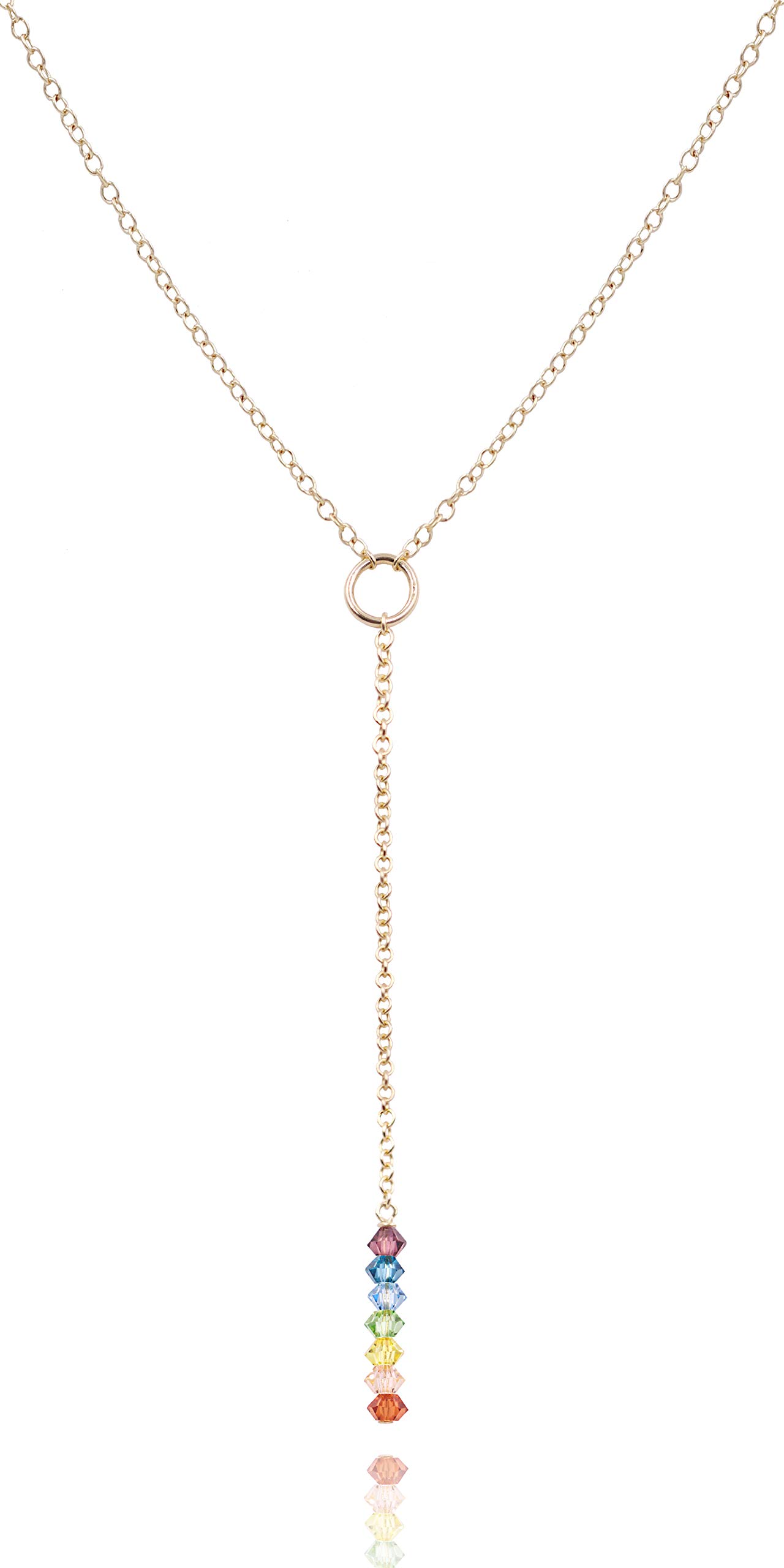 7 Chakra Healing Crystals Lariat Necklace, Handmade 14K Gold Filled Y-Necklace