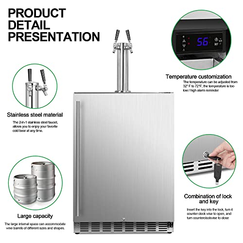 ICEJUNGLE Beer Tap Kegerator, Kegerators Beer Dispenser Beverage Beer Cooler Water Cooler Dispenser 5 Gallon, Full Size Keg,1/4 Keg,1/6 Keg