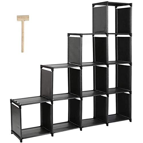 DazHom 10-Cube Storage Organizer Rack, Staircase Organizer Modular Bookcase, DIY Storage Organizer Closet Shelf, Bookcase in Living Room, Childrenâs Room, Bedroom for Toys and Daily Necessities, Black