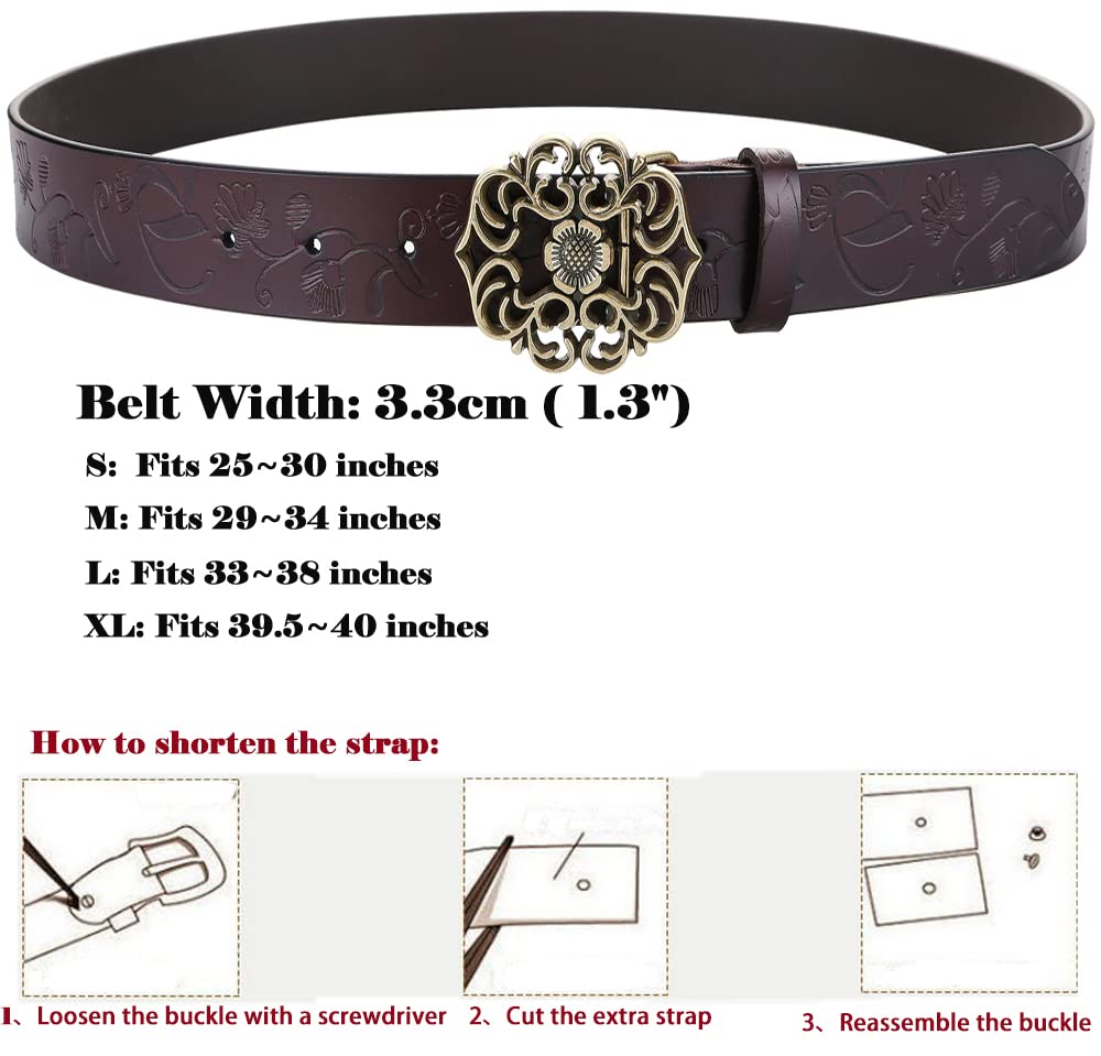 ALAIX Women's Leather Belt for Dress Jeans Belt Vintage Genuine Leather Wide Waist Belts for Women Coffee-M