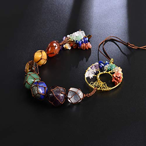7 Chakra Stone Healing Crystal Tree of Life Wall Hanging Home Interior Decoration,Window Decoration,Yoga Meditation