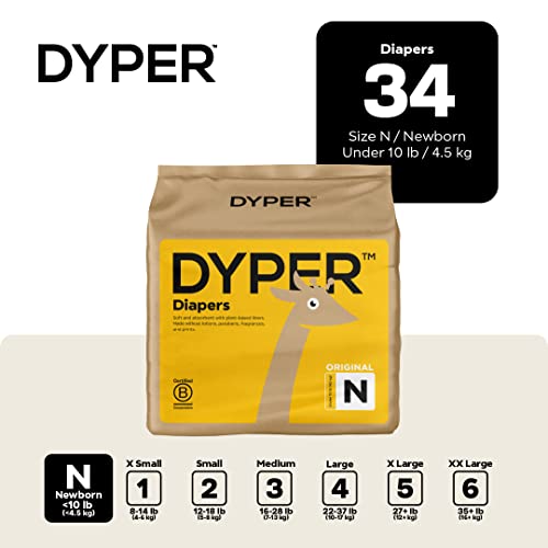DYPER Viscose from Bamboo Baby Diapers Size Newborn | Honest Ingredients | Cloth Alternative | Day & Overnight | Made with Plant-Based* Materials | Hypoallergenic for Sensitive Newborn Skin, Unscented