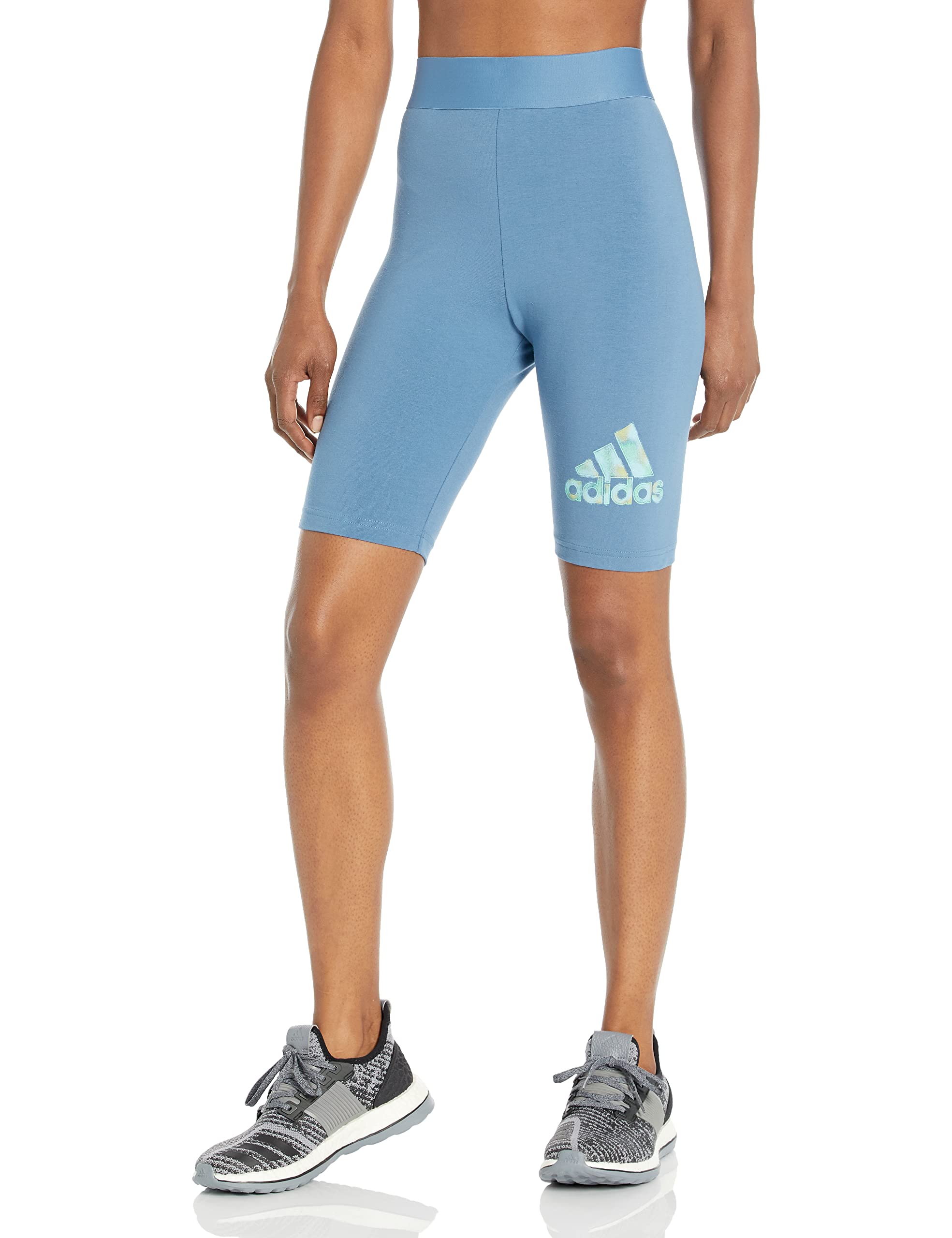adidas Women's Badge of Sport 2-Tone 3-Stripes Graphic Bike Shorts, Core Black, 1X