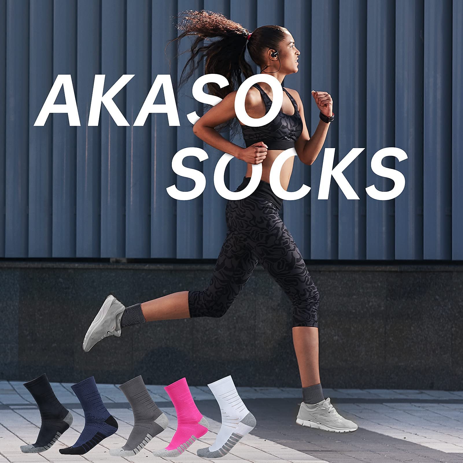 AKASO 2 Pairs Ultralight Running Socks, Crew Coolmax Cotton Athletic Sport Quarter Hiking & Running Socks for Men & Women(Dark blue L)