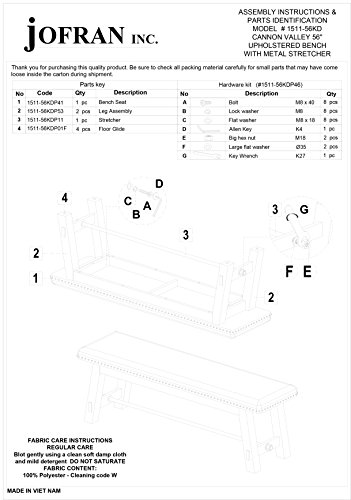 Jofran Cannon Valley Dining Bench, 56" W X 15" D X 19" H, Finish, (Set of 1)