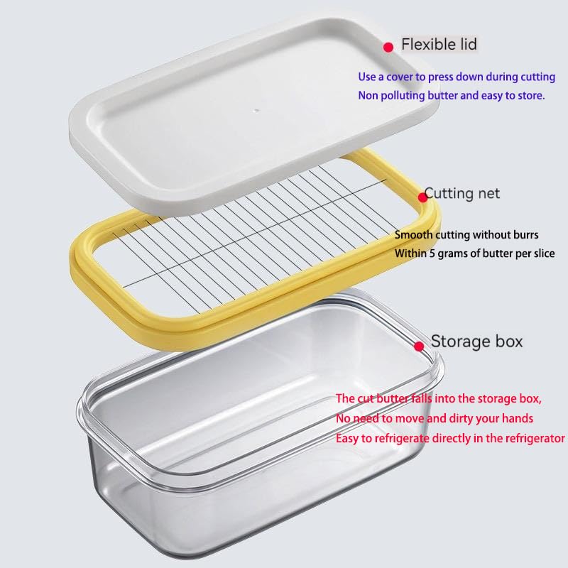 Donfafecuer Butter Slicer Cutter Stainless Steel, Butter Dish Container with Lid, Refrigerator Suitable for Easy Cutting of Two 7oz Butter Sticks
