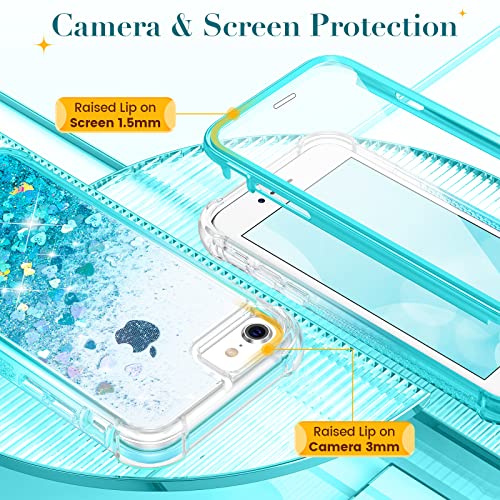 Ruky iPhone 6 6s 7 8 Case, iPhone SE 2020 Case, Glitter Full Body Rugged Liquid Cover with Built-in Screen Protector Shockproof Heavy Duty Girls Women Case for iPhone SE 2022 4.7” (Gradient Teal)