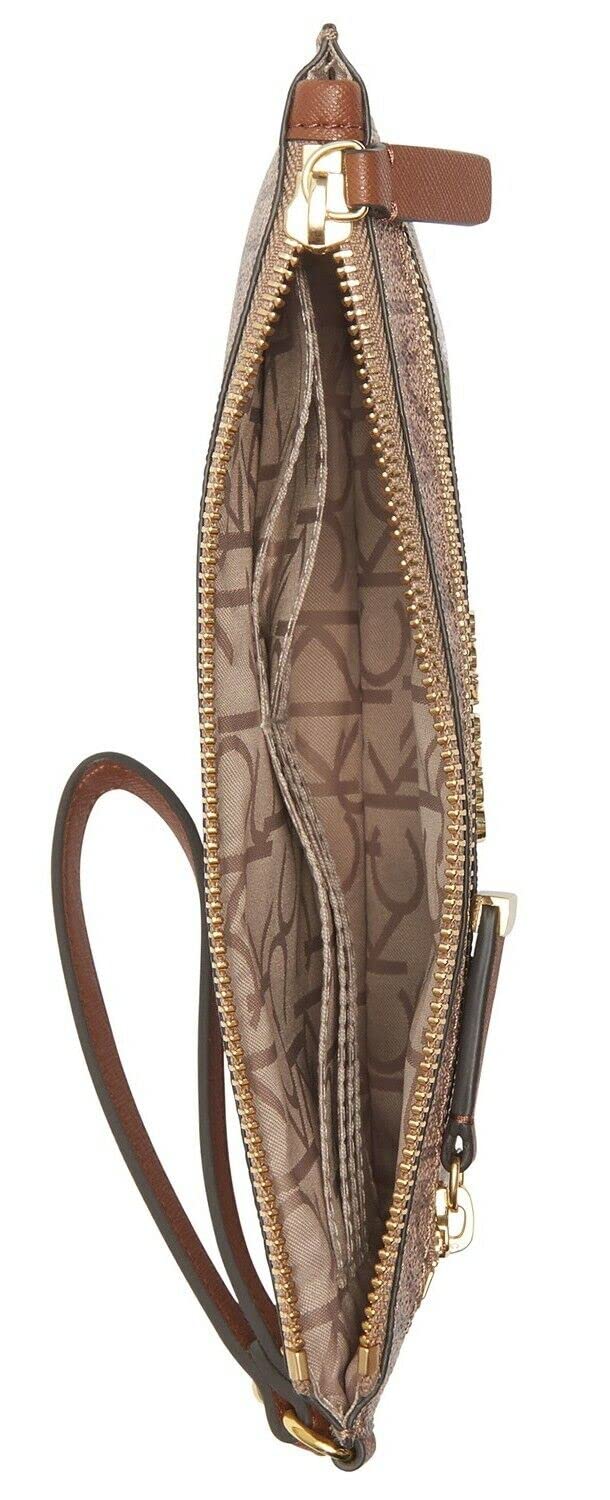 Calvin Klein CK Logo Floral Embroidered Phone Wristlet Walllet Clutch Bag