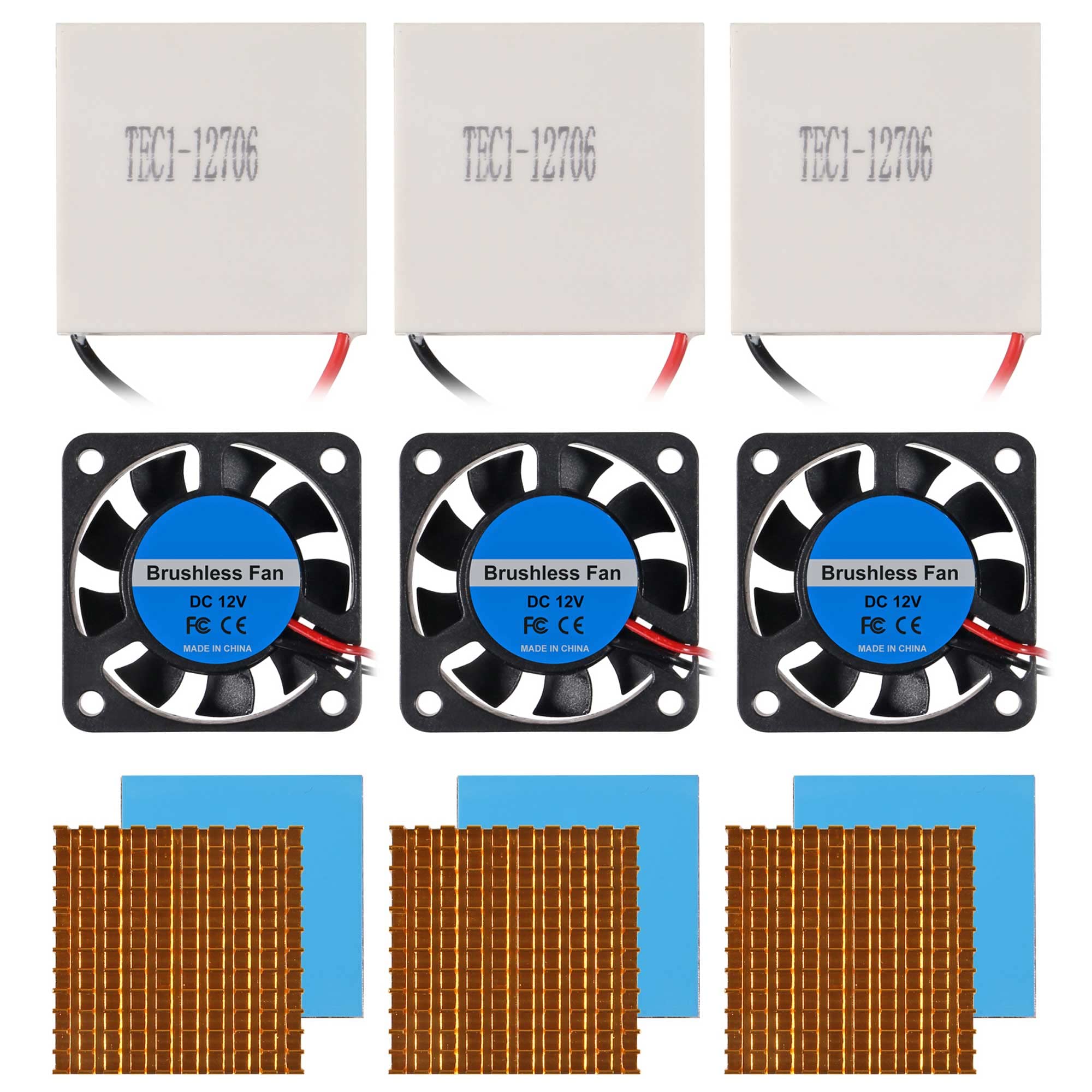 ALAMSCN 3 Sets TEC1-12706 Semiconductor Refrigeration 12V 6A Heatsink Thermoelectric Cooler Cooling Peltier Plate + Aluminum Heatsink + 12V Cooling Fan