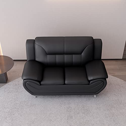 Container Furniture Direct Michael Modern Faux Leather Upholstered Stainless Steel Legs Living Room Loveseat, Black
