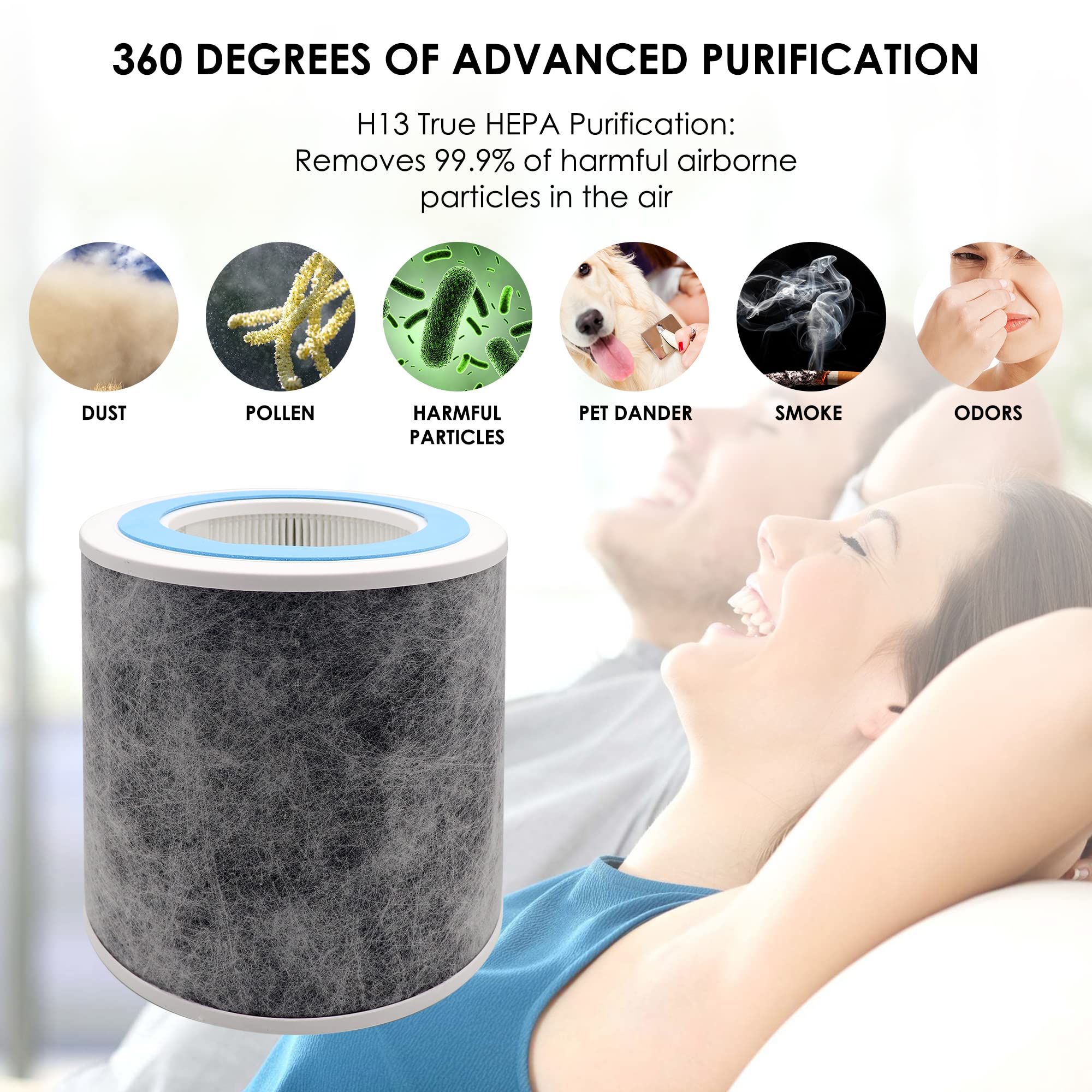 Flintar HP102 True HEPA Replacement Filter, Made in TAIWAN, Compatible with Shark Air Purifier HP100, HP102, HC450, HC451, HC452, HC455, Compares to Part # HE1FKBAS and HE1FKPET (2-Pack)
