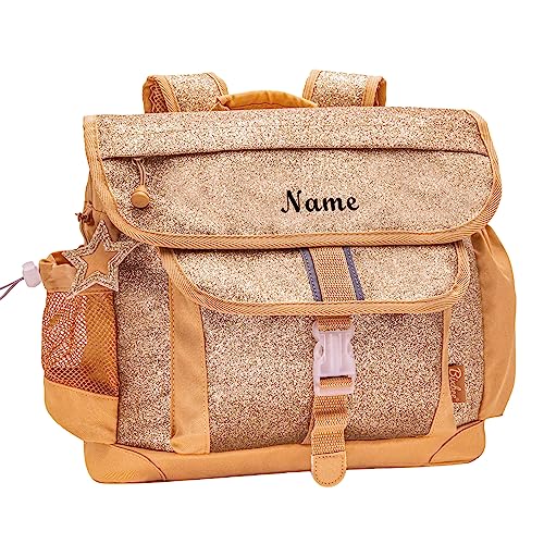 Bixbee Personalized Kids Backpack, Gold Sparkly Bookbag for Kids & Toddlers Ages 3+ 5-7 | Custom Backpack with Name for Boys & Girls | Water Resistant Monogrammed School Bag