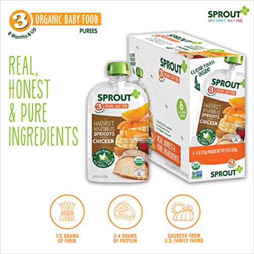 Sprout Organic Baby Food Pouches Stage 3, Organically Sourced Meat Protein, 4 Ounce (Pack of 12)