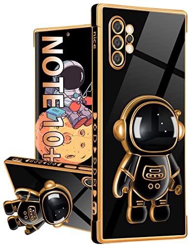 Buleens for Samsung Galaxy Note 10 Plus Case with Astronaut Stand, Girls Women Galaxy Note 10 Plus Phone Cases, Girly Cute 6D Spaceman Heart Pattern Cover for Note 10 Plus 6.8 Inch Black