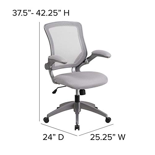 Flash Furniture Kale Mid-Back Gray Mesh Swivel Ergonomic Task Office Chair with Gray Frame and Flip-Up Arms