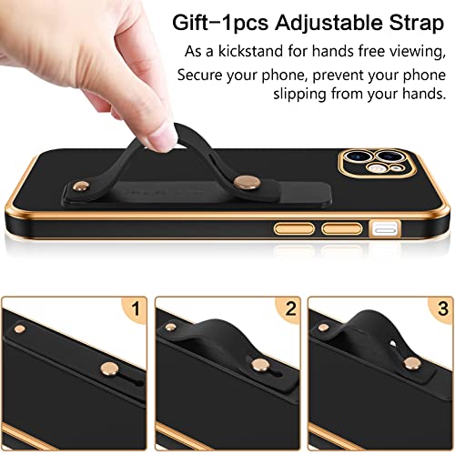 BENTOBEN Compatible with iPhone 11 Case, Slim Luxury Electroplated Bumper Women Men Girl Protective Soft Case Cover with Strap for iPhone 11 6.1 inch,Black/Gold