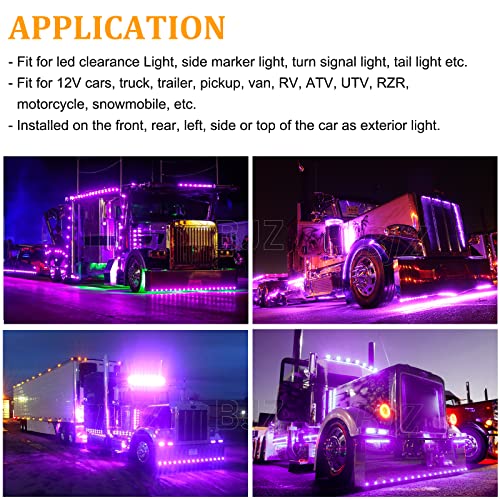 BJZ 3/4'' LED Trailer Marker Clearance Lights Purple Round 12V Automotive Side Marker Turn Signal Tail Indicator Light Assemblies Waterproof for Trailer Truck ATV UTV RV Van Bus, 10Pcs w/Clear Lens