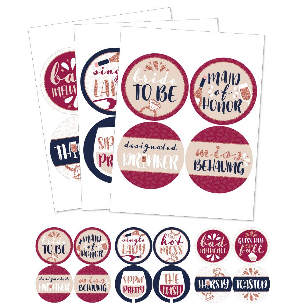 Big Dot of Happiness Vino Before Vows - Winery Bridal Shower or Bachelorette Party Funny Name Tags - Badges Sticker Set of 12