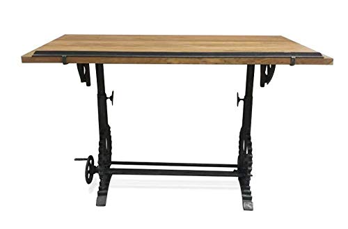 Rustic Deco Industrial Architect's Office Desk - Adjustable Crank Cast Iron Base - Tilt Top