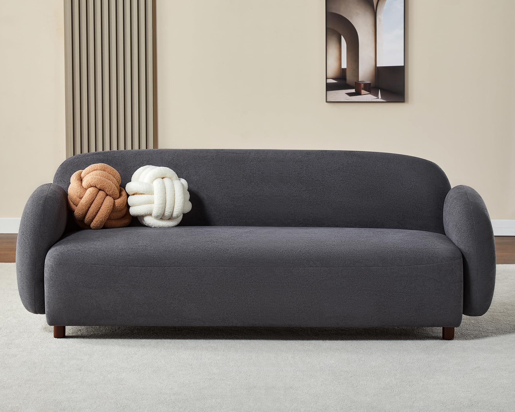 AMERLIFE Sofa, 3 Seater Cloud Couch, Curved Sofa with Soft Boucle Upholstery, Sofa Couch for Living Room, White Sofa