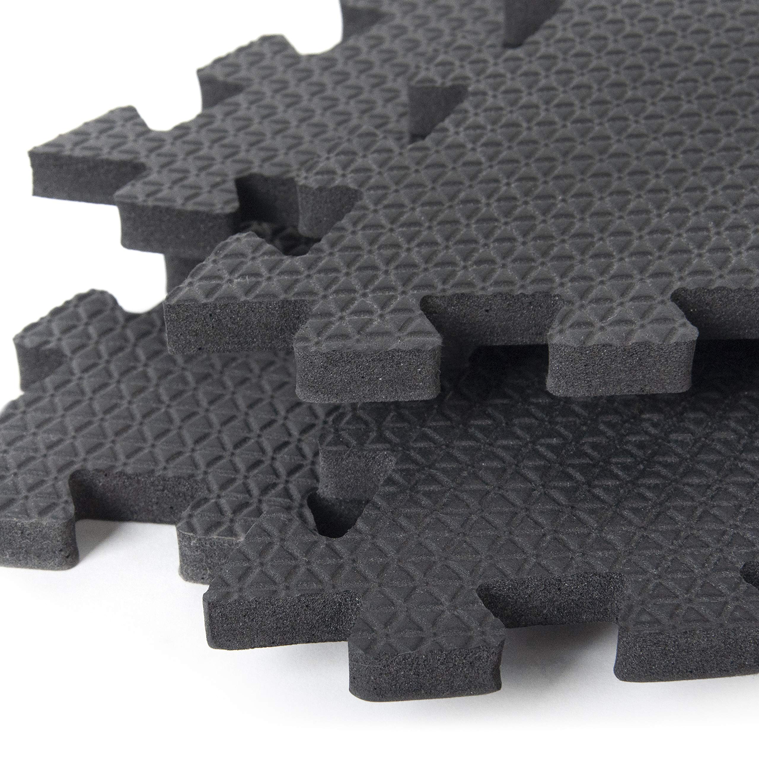 Tadpoles 12-Piece Rhombus Shaped Playmat | Interlocking Foam Mats | Soft and Durable | Total Floor Coverage of 54โ x 40โ | Ideal for the Playroom, Den, Bedroom, and More | For Kids and Adults | Black