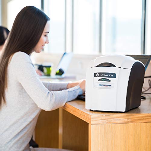 ID Maker Card Printer Machine & Supply Kit for Badge Printing - Print Professional Quality 1 Sided Identification Badges - IDMaker Software, Premium Camera, 100-Print Color Ribbon, 100 Blank PVC Cards